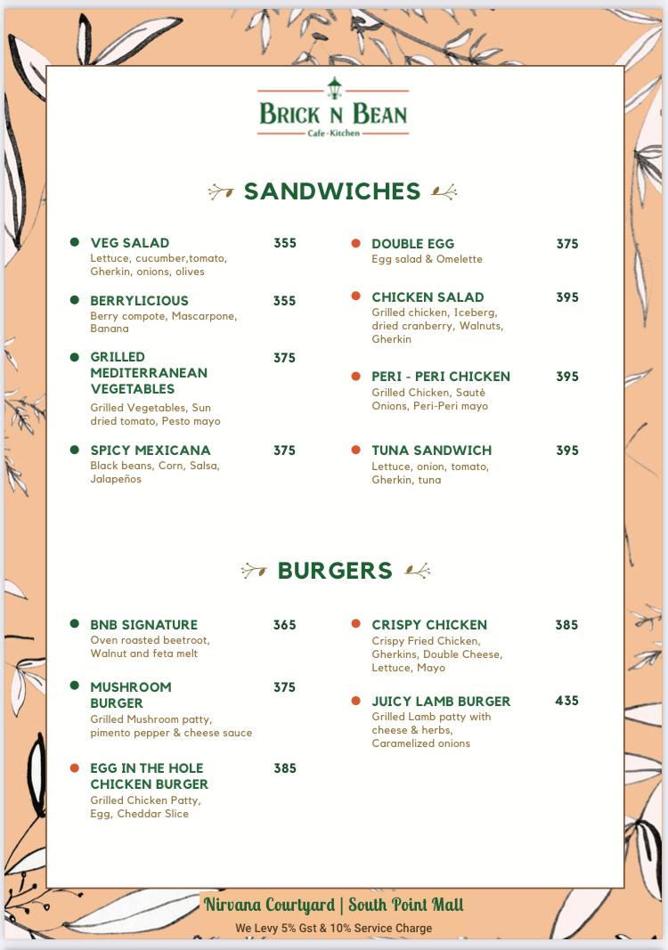 Menu at Brick n Bean Cafe Kitchen, Gurugram, 23