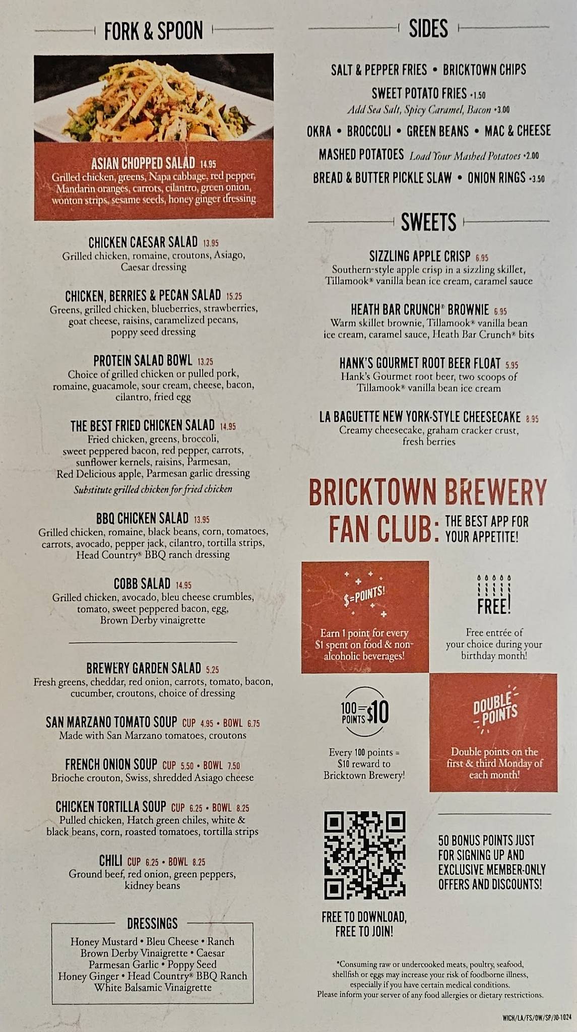 Menu at Bricktown Brewery restaurant, Wichita, N Tyler Rd