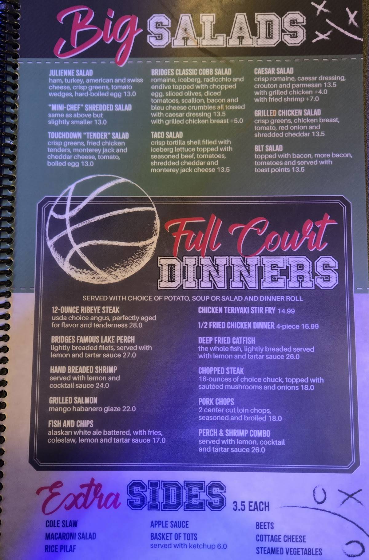 Menu at Bridges Scoreboard Restaurant, Griffith