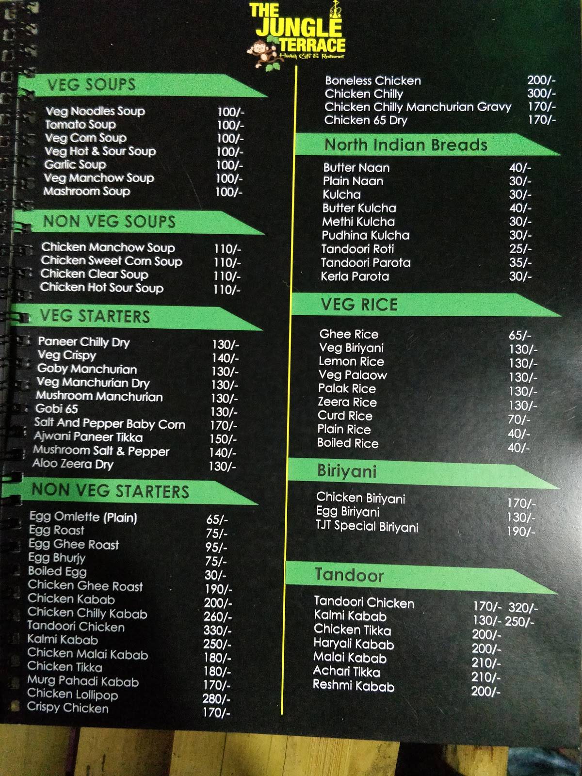 Menu at Brigade Castle, Bengaluru