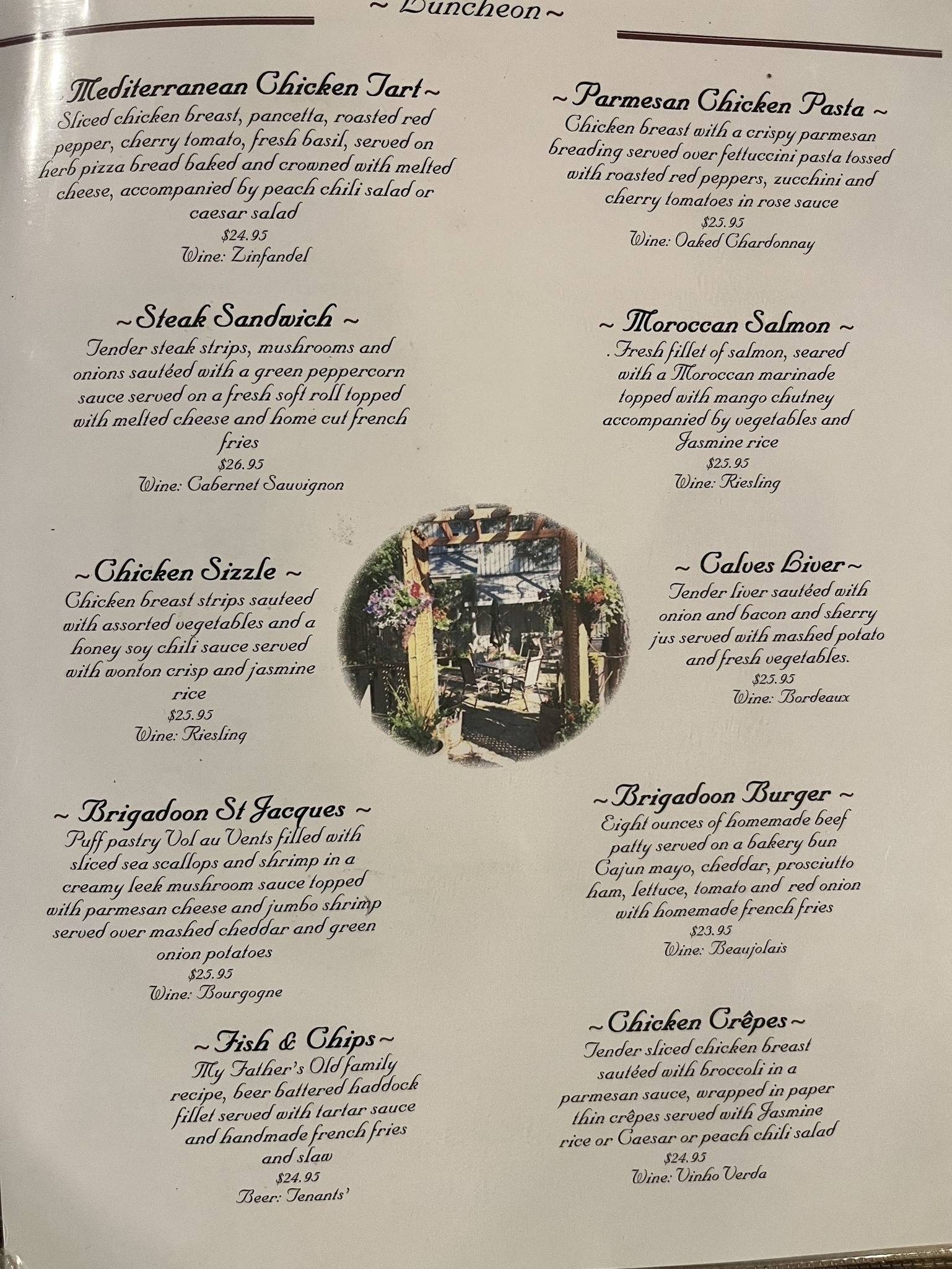 Menu at Brigadoon steakhouse, Oxford Mills