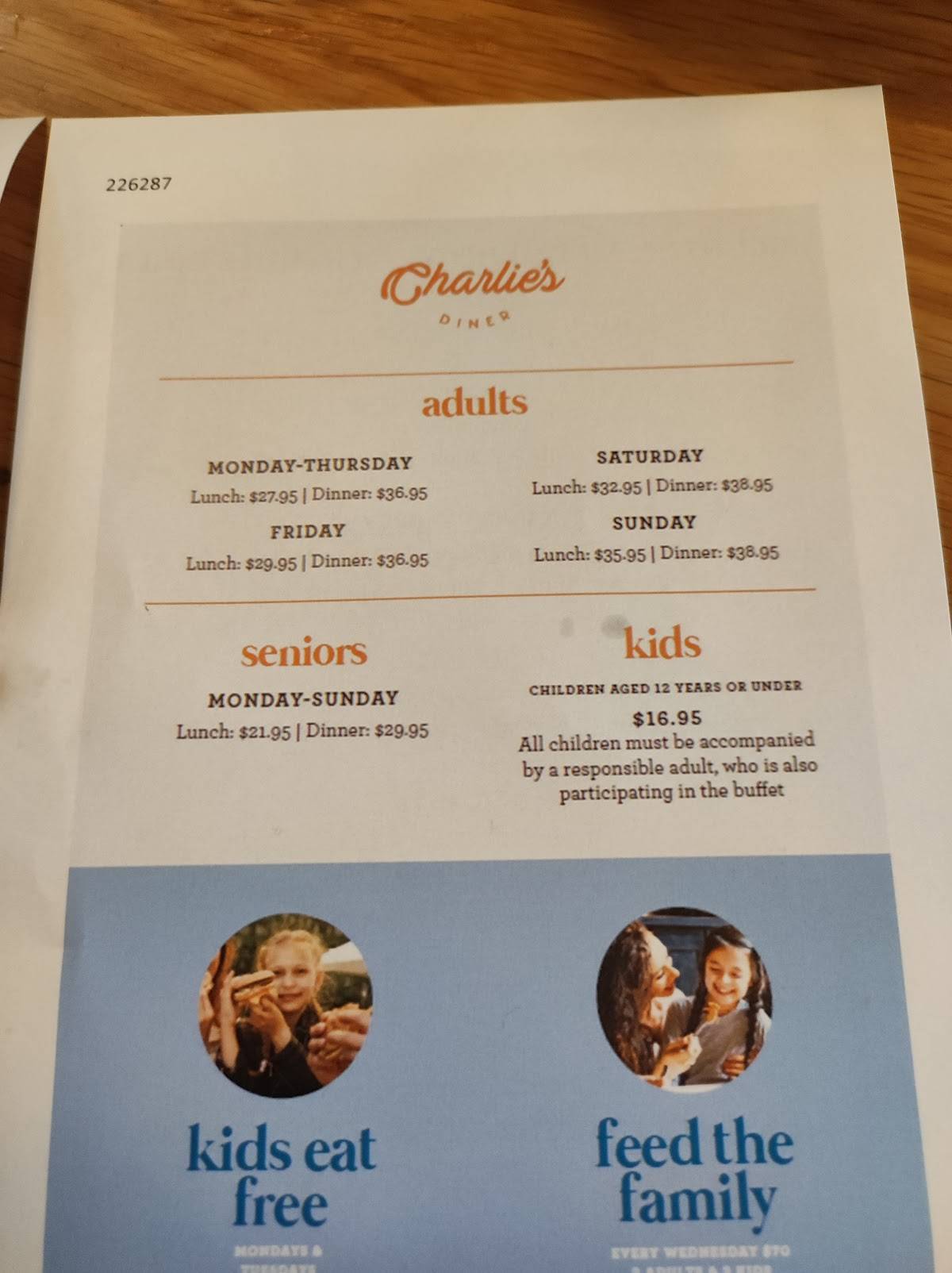 Menu at Charlies Diner restaurant, Brighton, 466 Brighton Rd