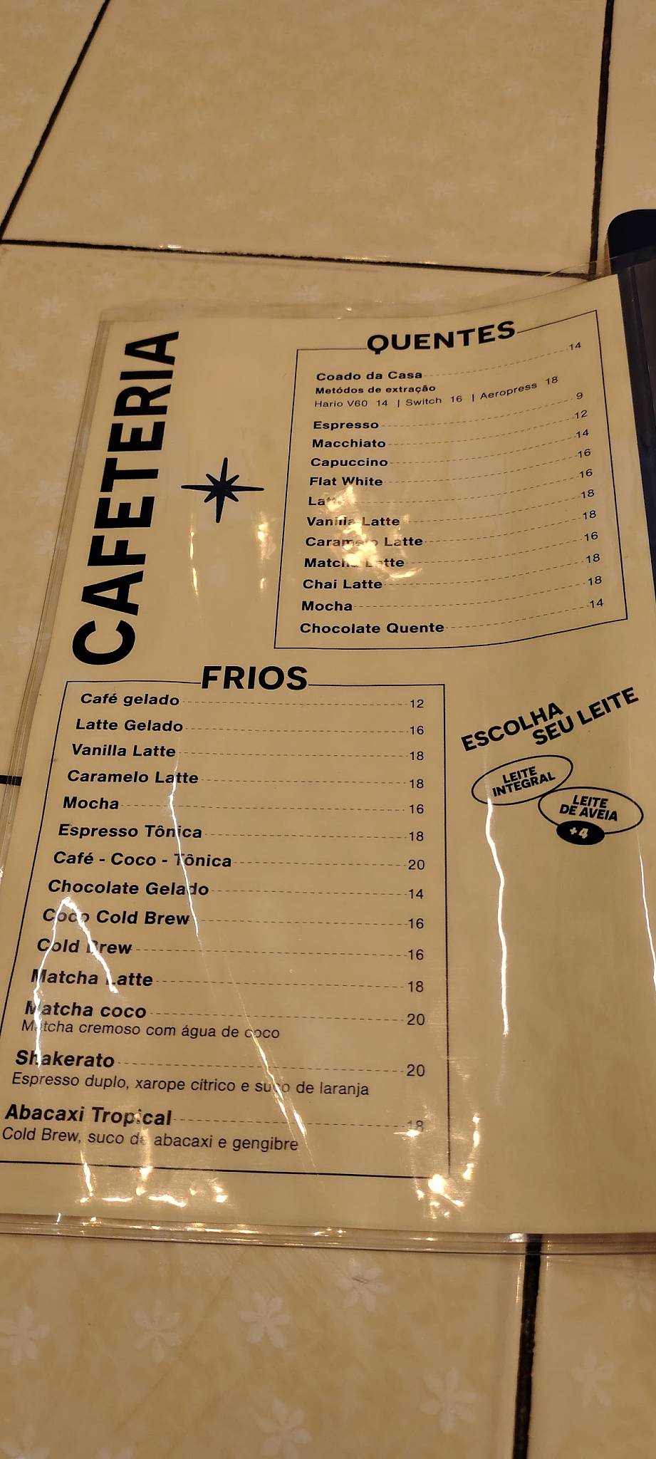 Menu at Brim cafe, São Paulo