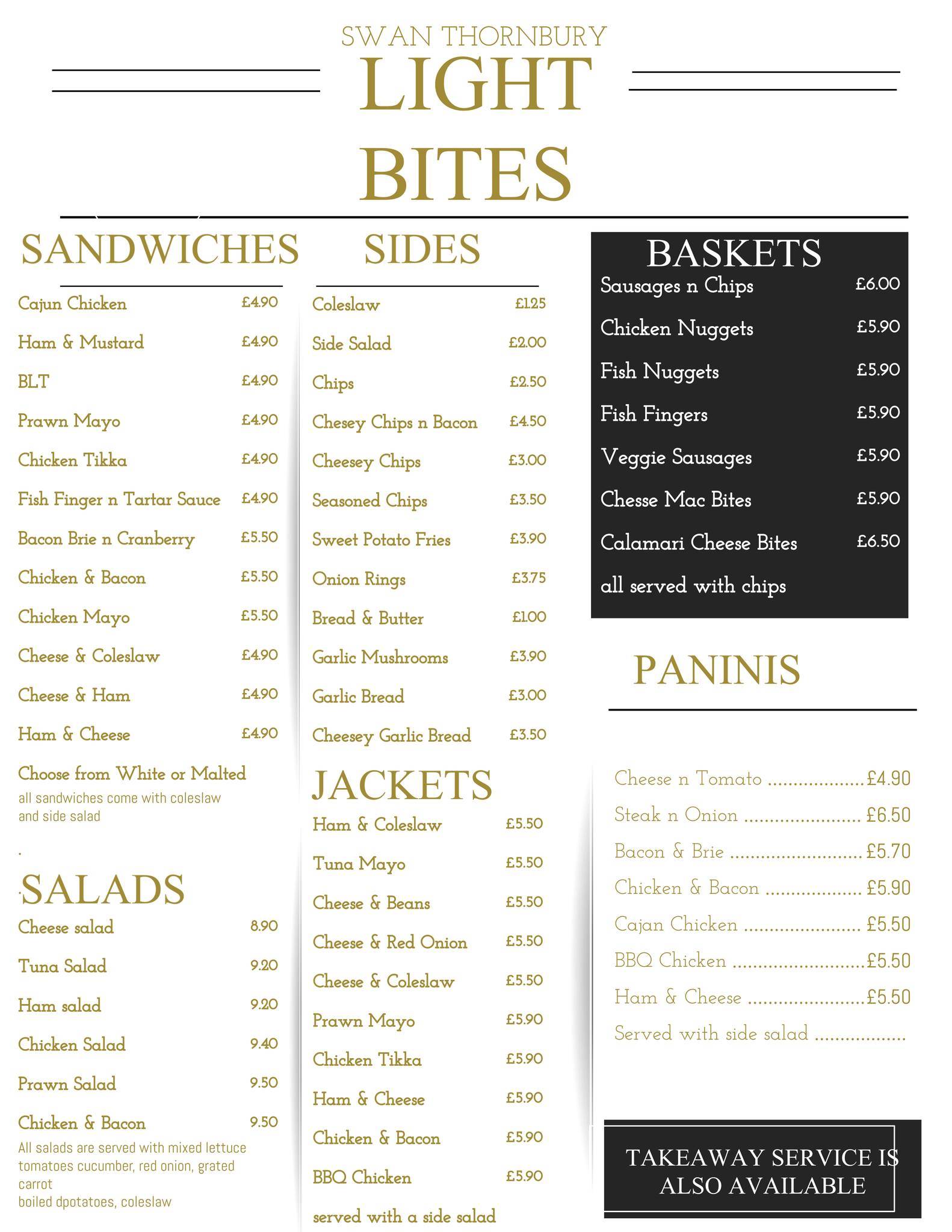 Menu at The Swan Thornbury pub & bar, Bristol, 17 High St