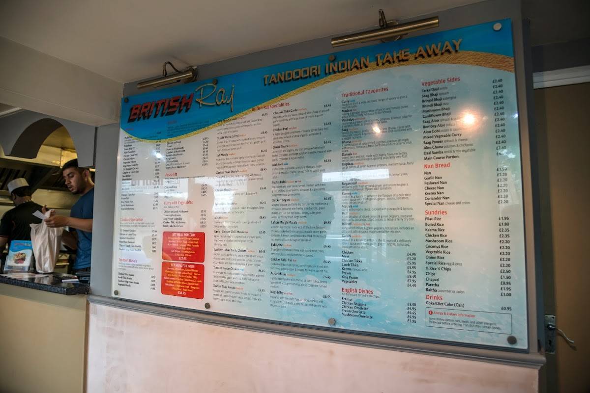Menu at British Raj fast food, Kendal