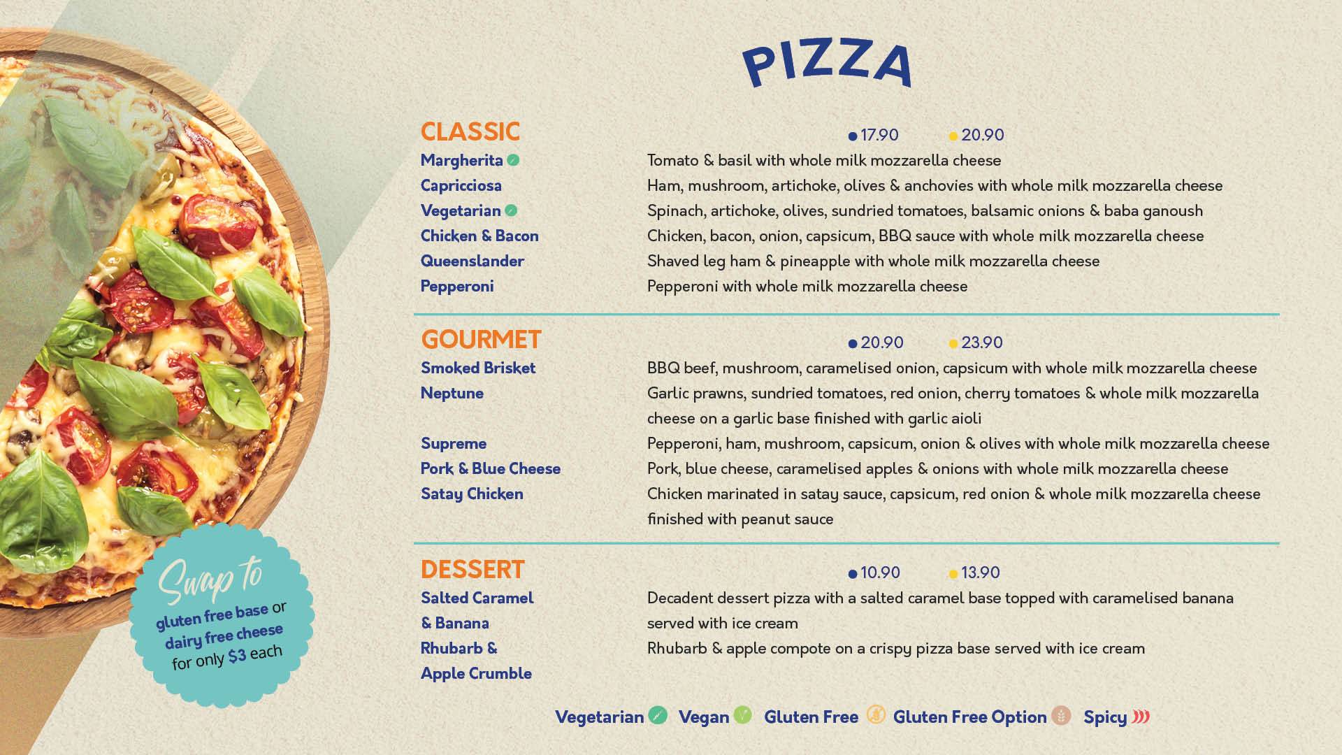 Menu at Kurrawa Surf Club, Broadbeach