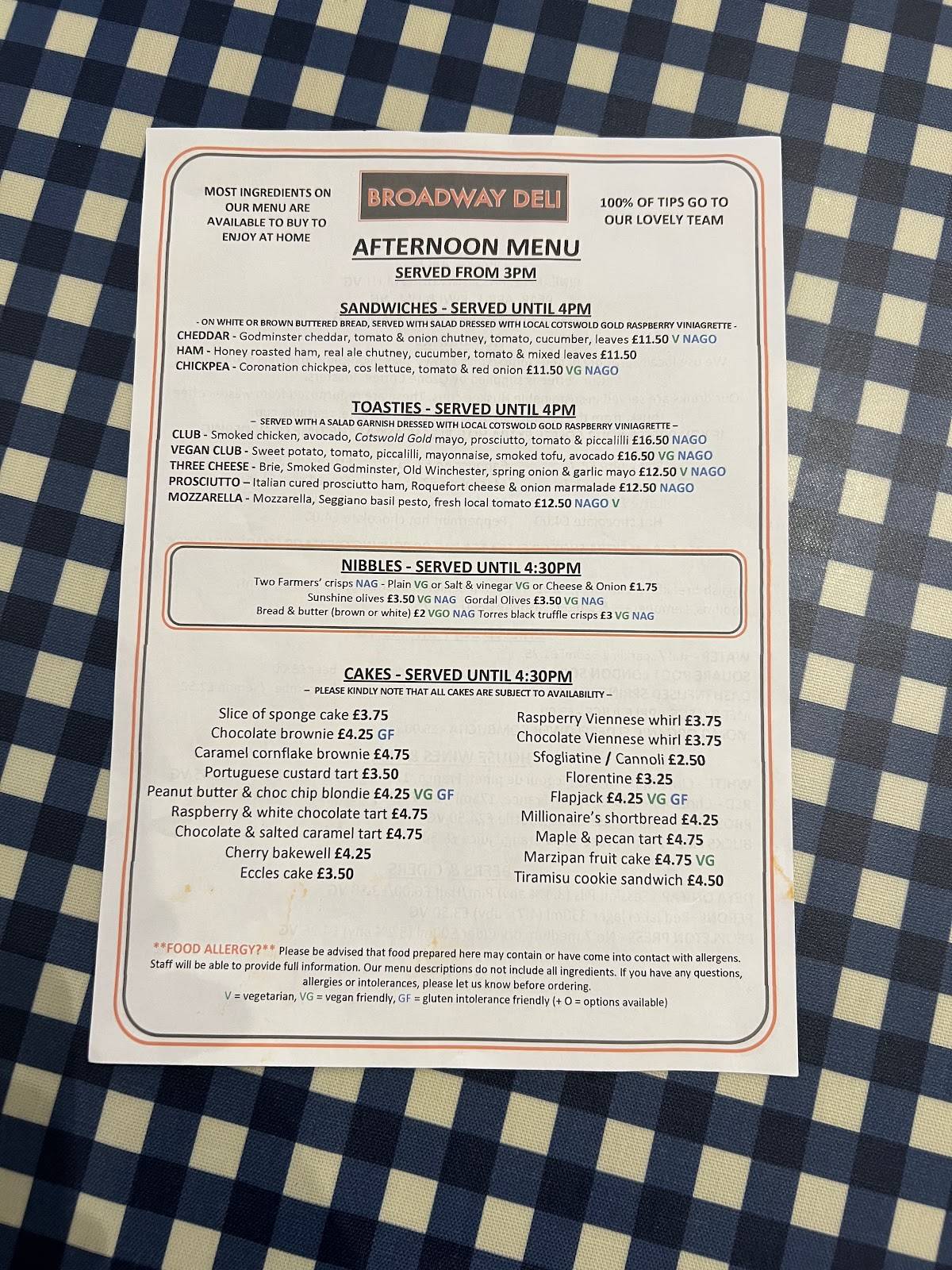 Menu at Broadway Deli cafe, Broadway