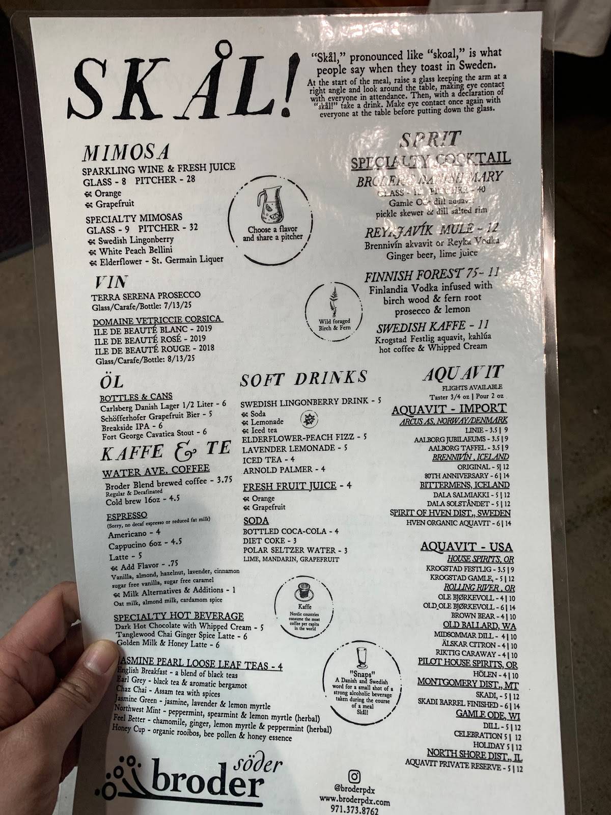 Menu at Broder Söder cafe, Portland, SW Oleson Rd