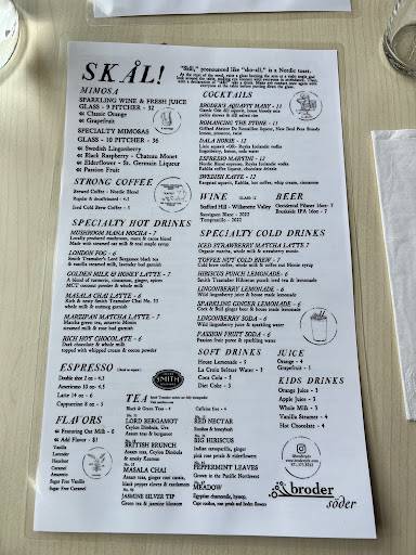 Menu at Broder Söder restaurant, Portland, SW Oleson Rd