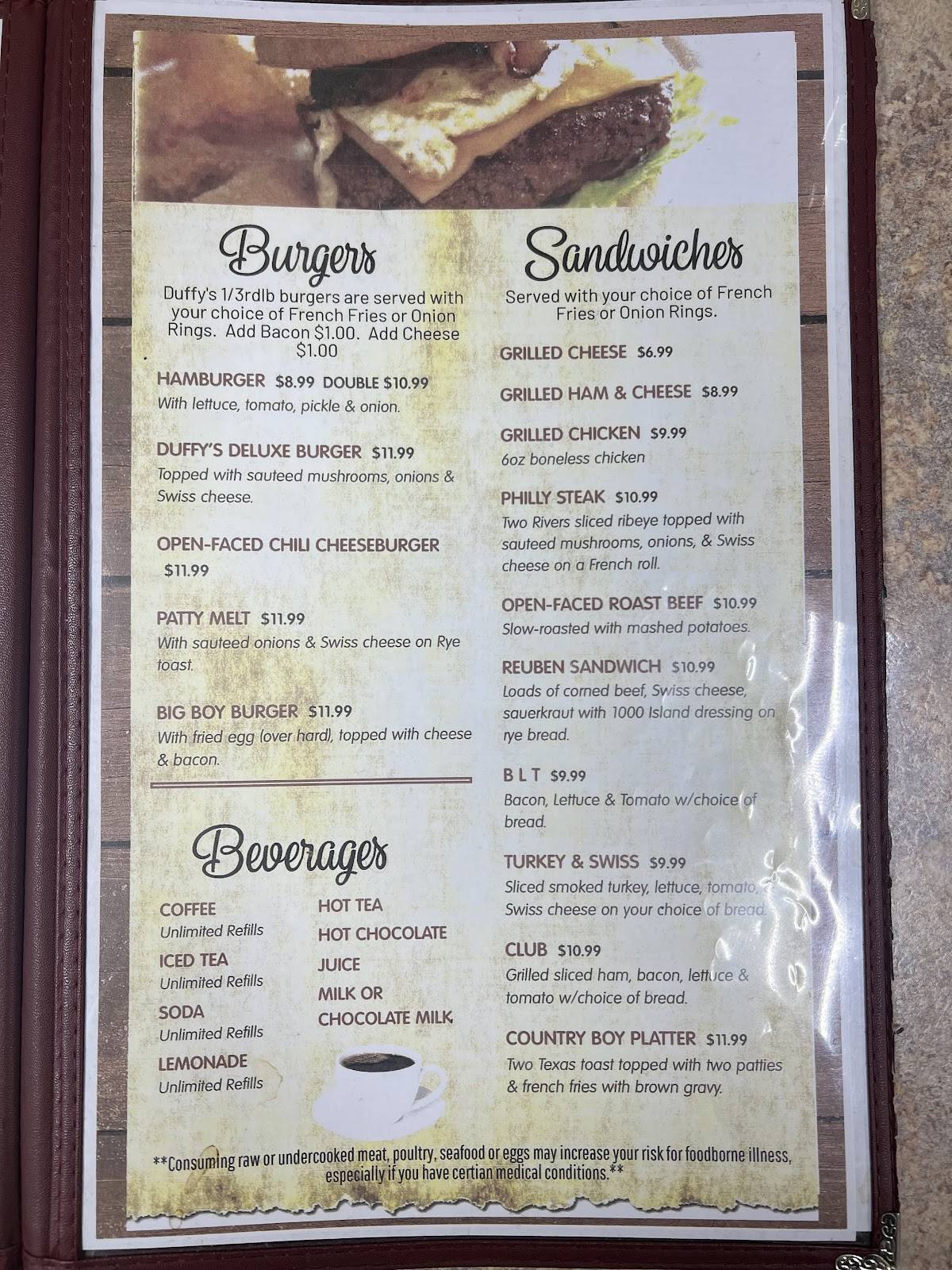 Menu at Duffy’s Restaurant, Broken Arrow, 706 S Elm Pl