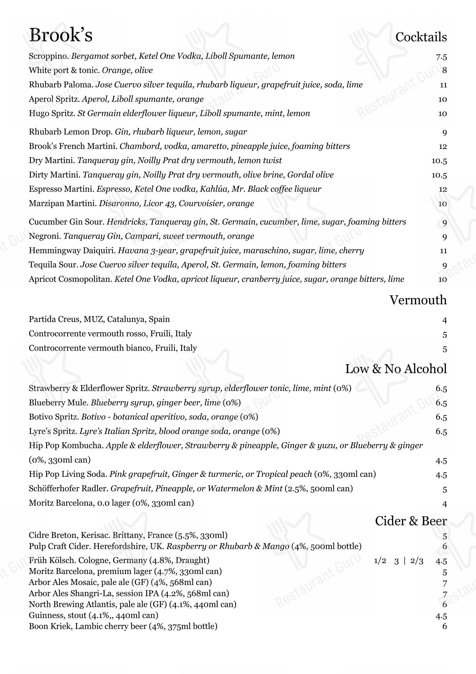 Menu at Brook's Restaurant, Brighouse