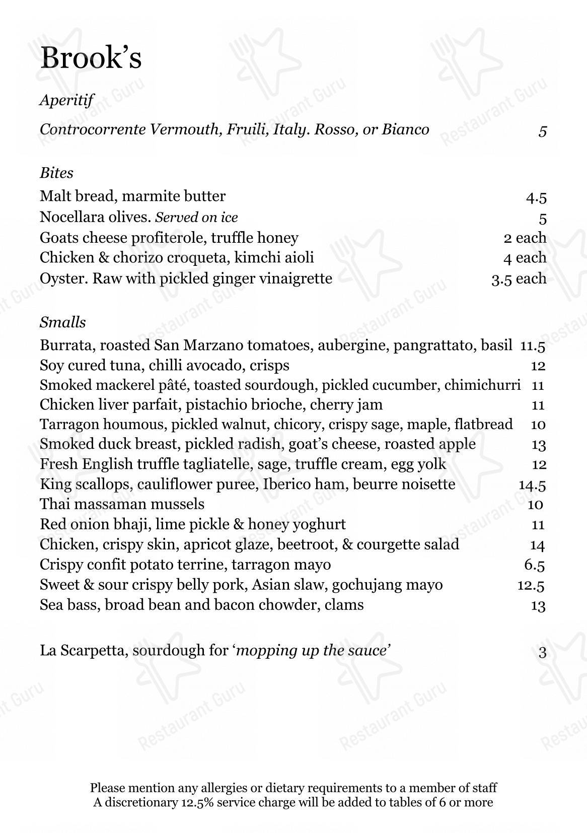 Menu at Brook's Restaurant, Brighouse