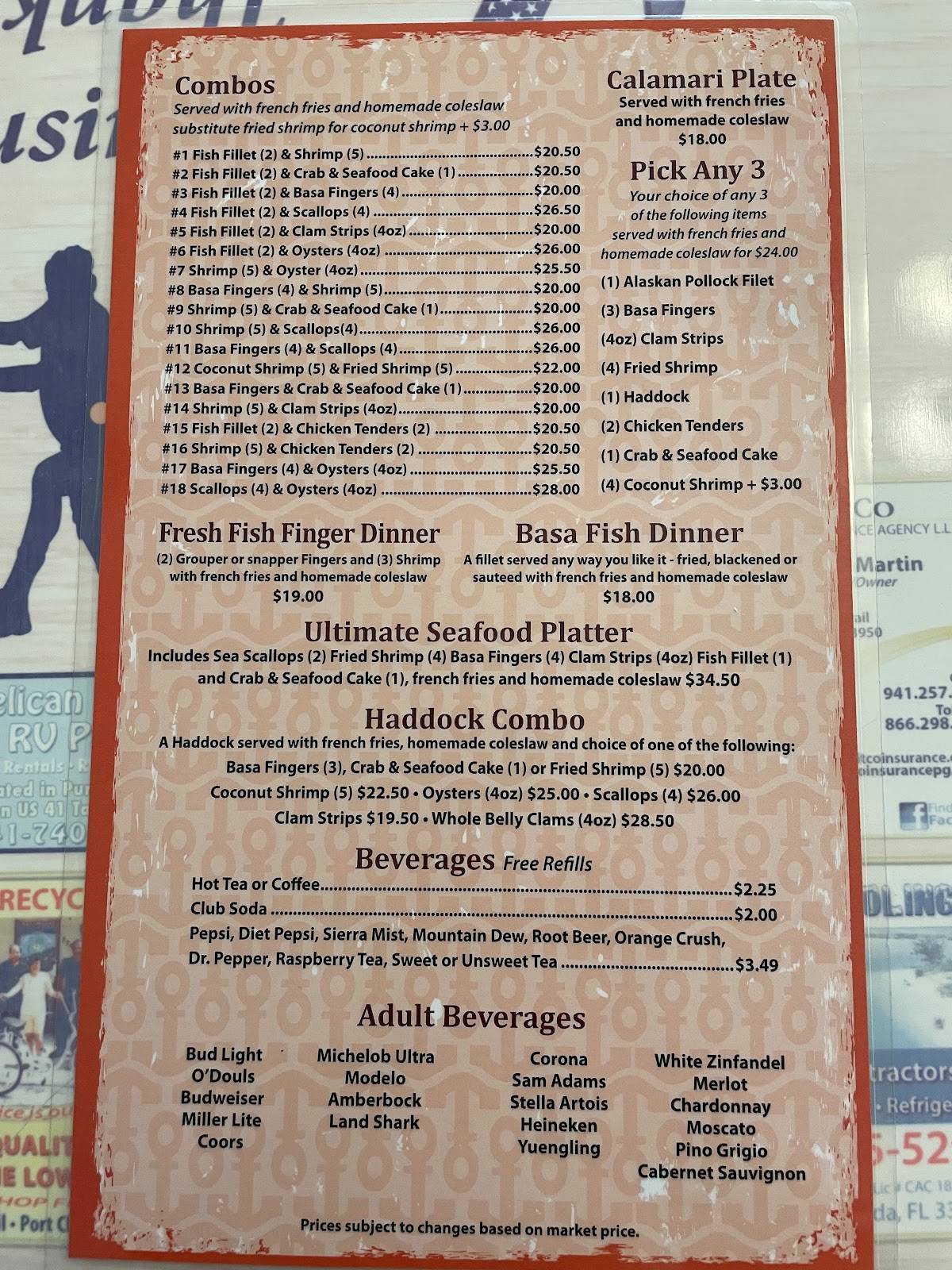 Menu at Brother's Fish House restaurant, Port Charlotte