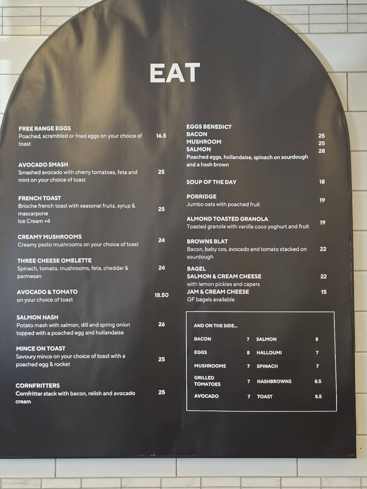 Menu at Browns Eatery and Store cafe, Auckland