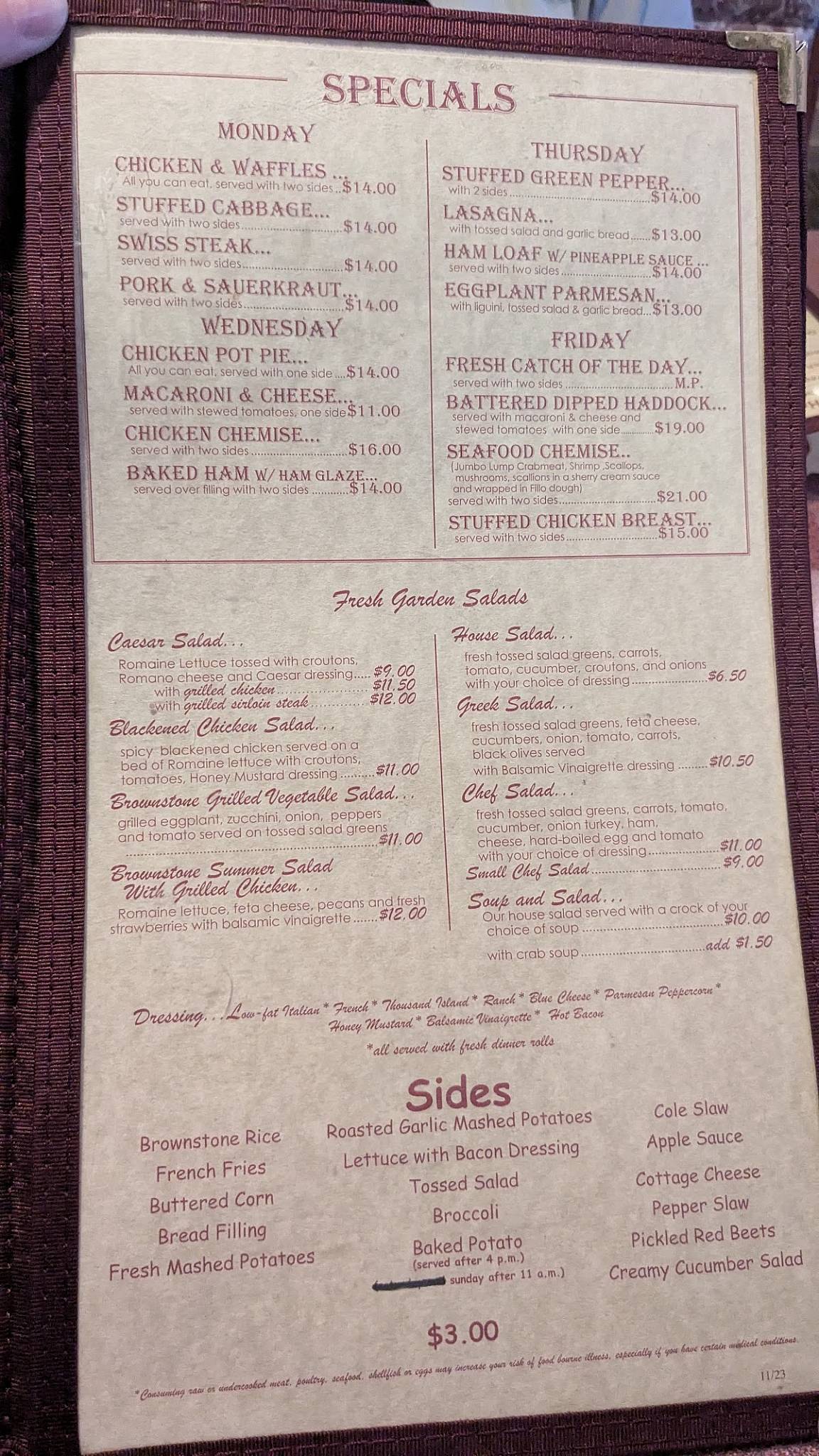 Menu at Brownstone Cafe, Middletown