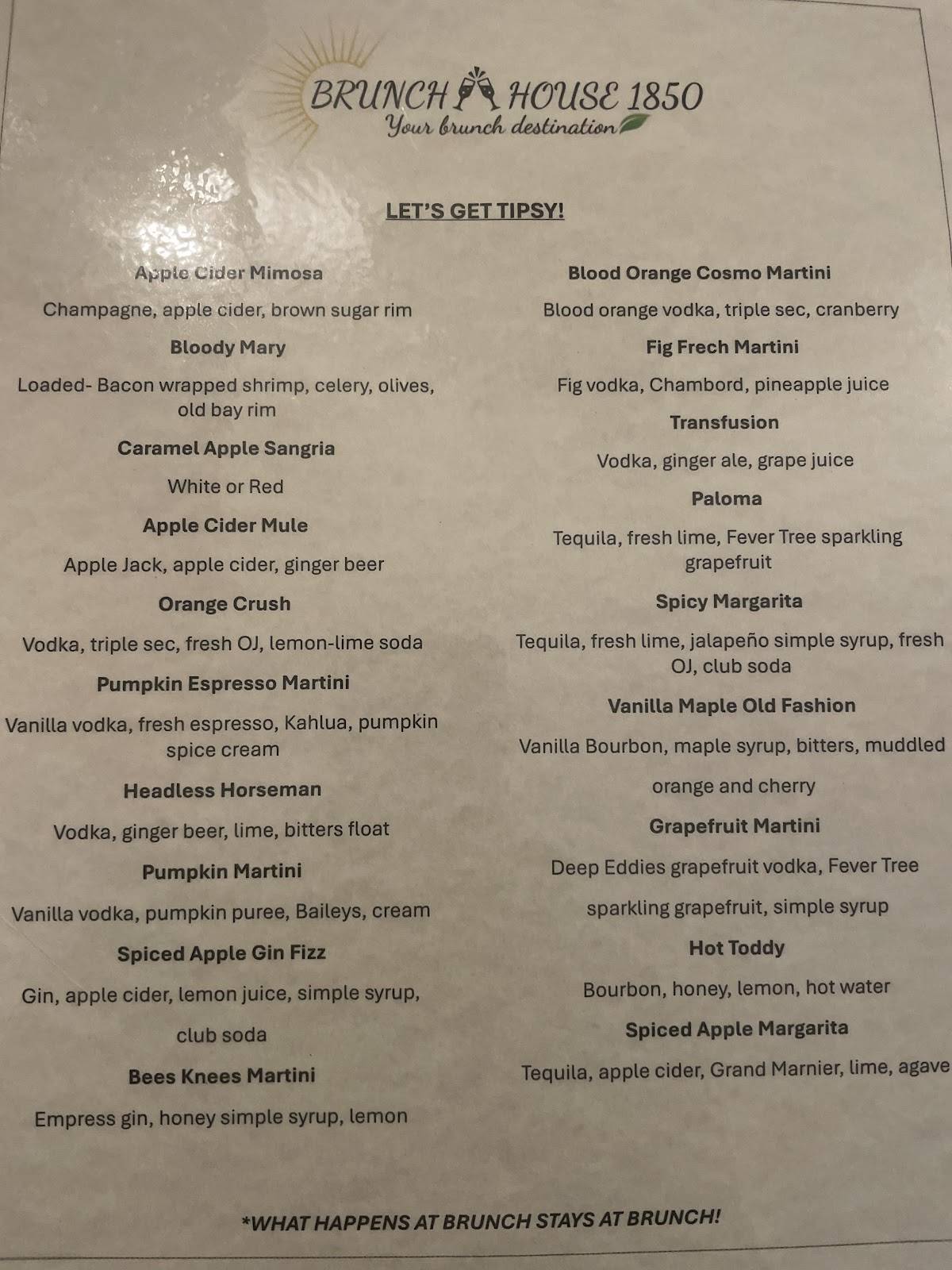 Menu at Brunch House 1850 restaurant, Southbury, 137 E Hill Rd