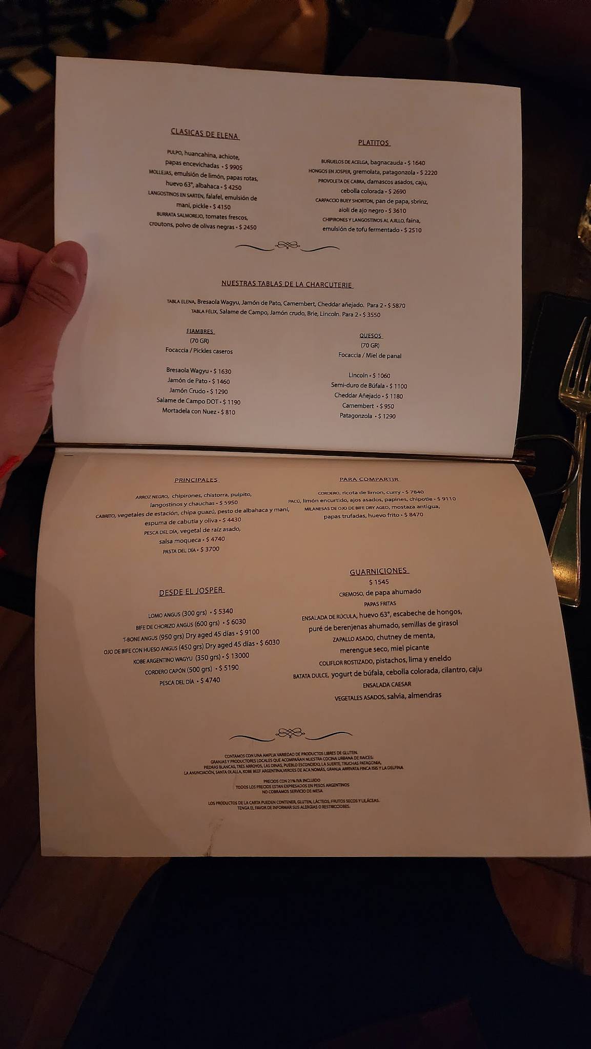 Carta del restaurante Elena, Buenos Aires, Posadas 1086/88
