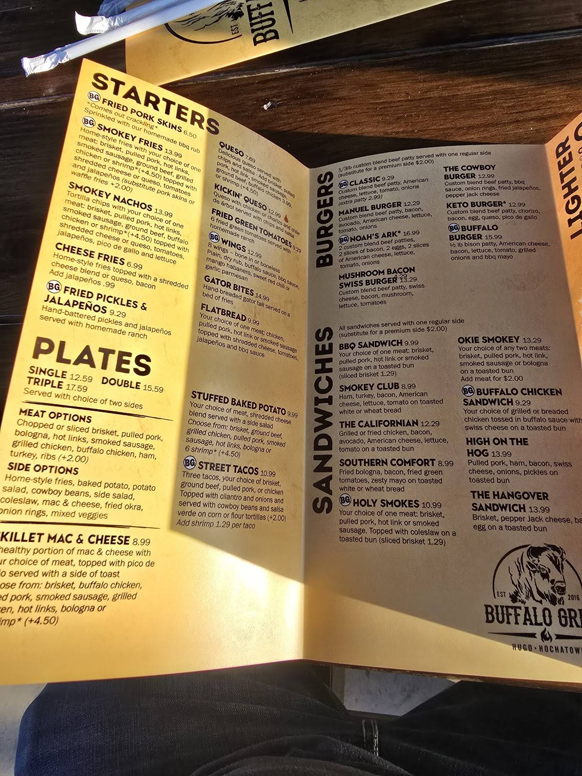 Menu at Buffalo Grill BBQ, Hugo