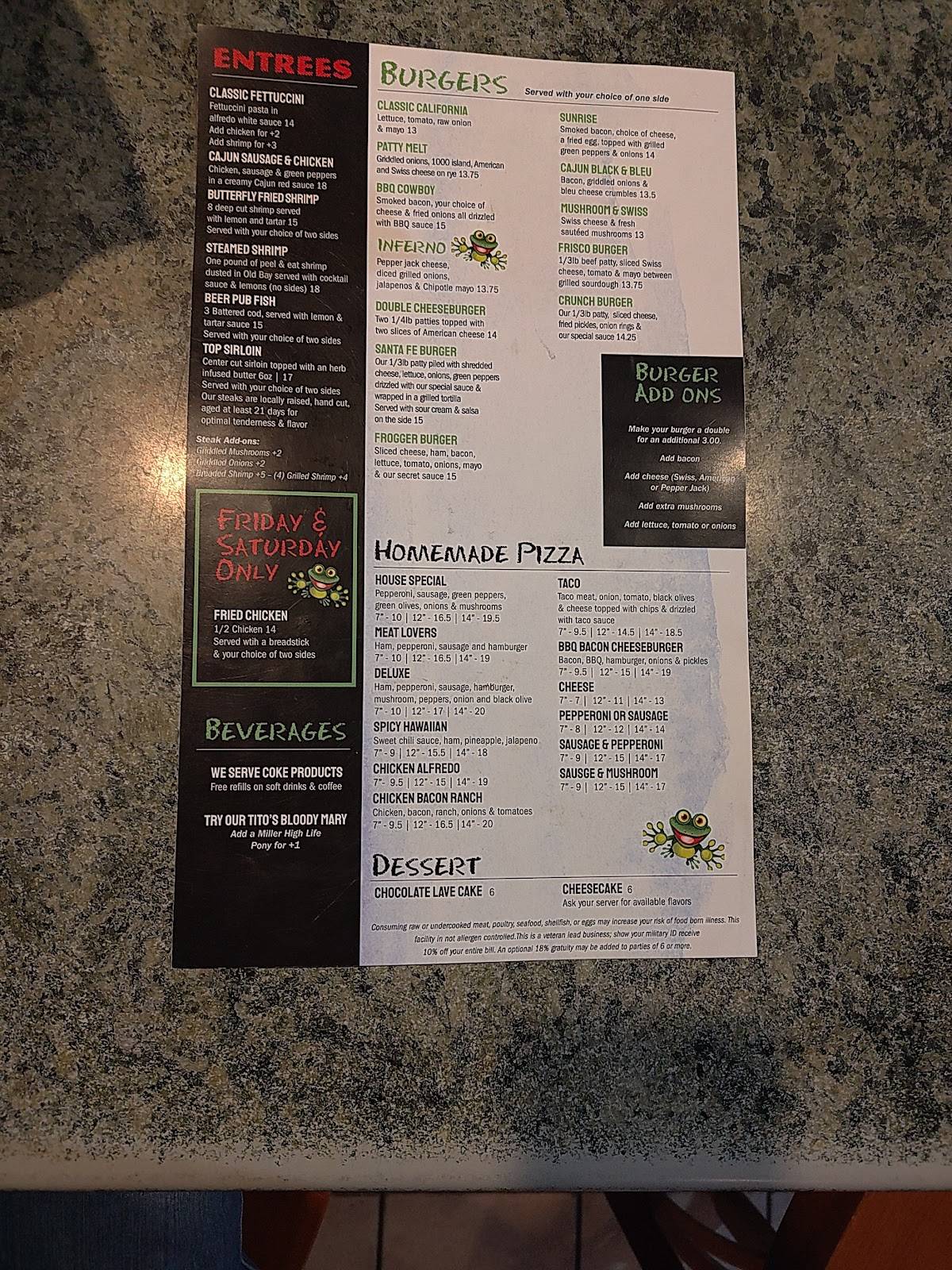 Menu at Bullfrogs Bar & Grill, Hoffman