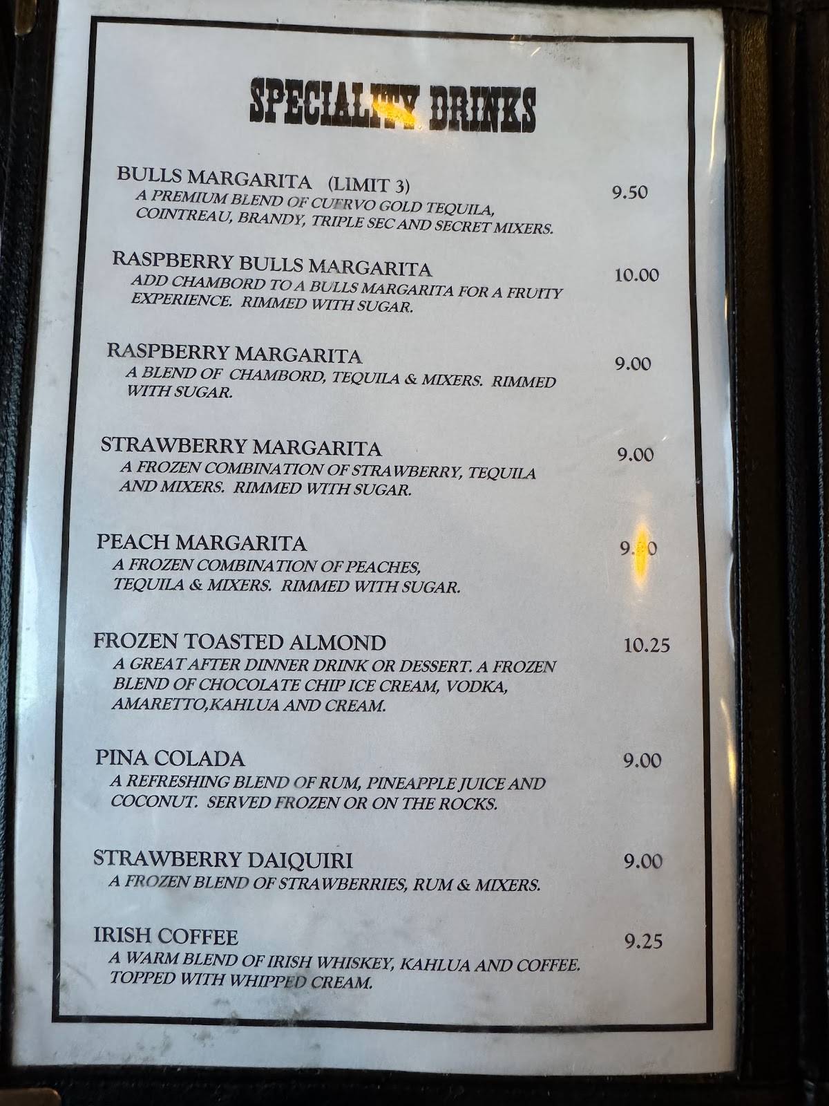 Menu at Bulls Steakhouse, Forest
