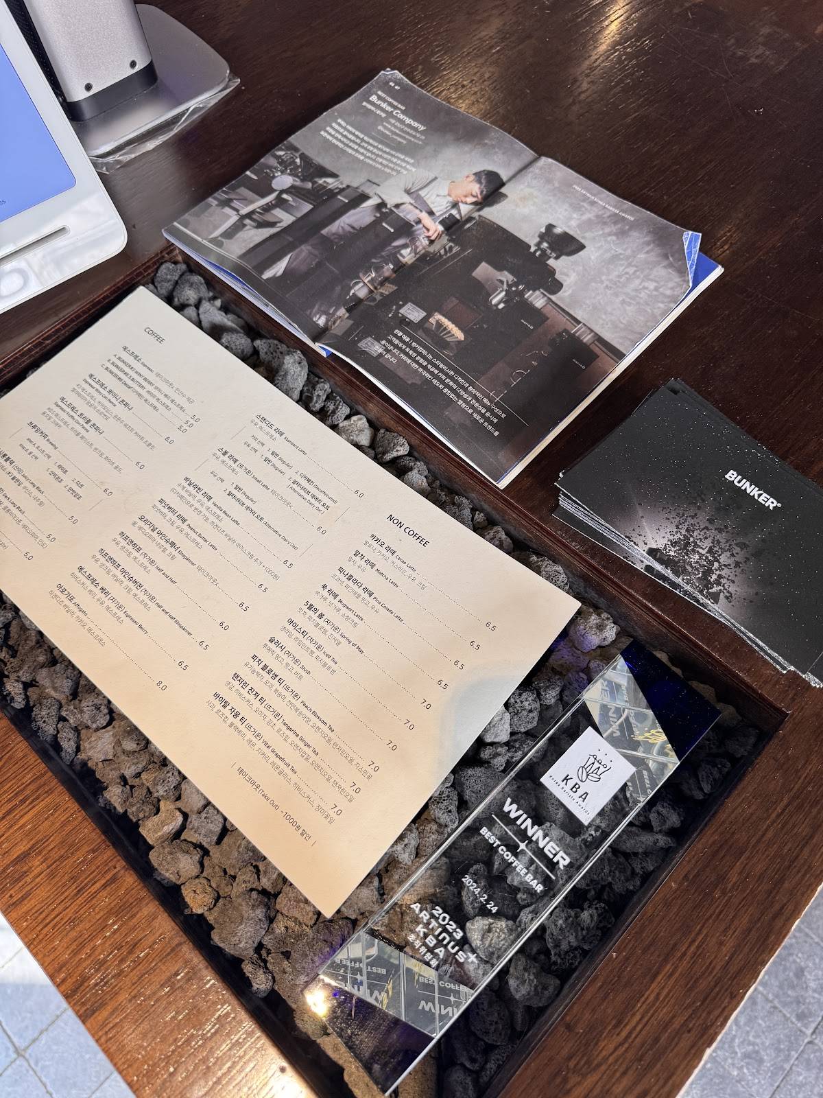Menu at Bunker Company Apgujeong restaurant, Seoul