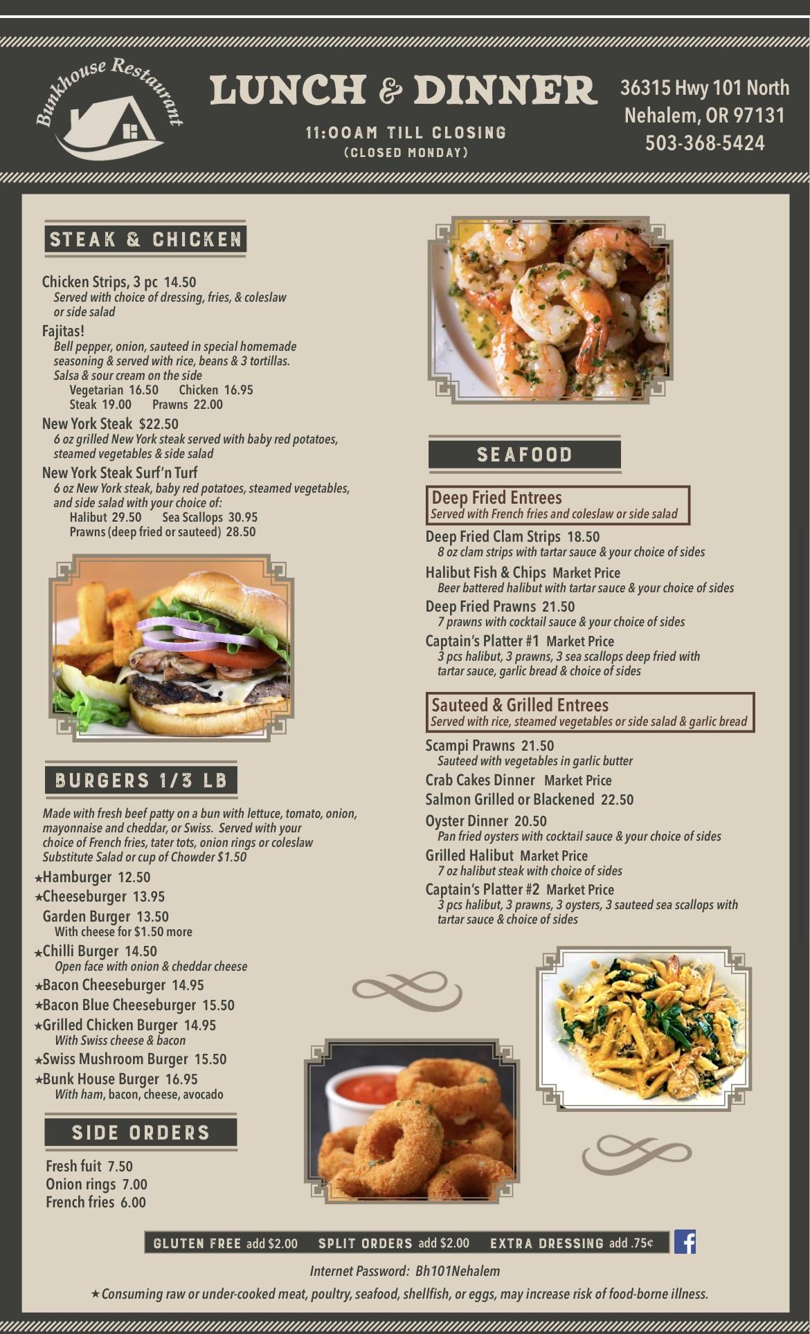 Carta de Bunkhouse Restaurant, Nehalem