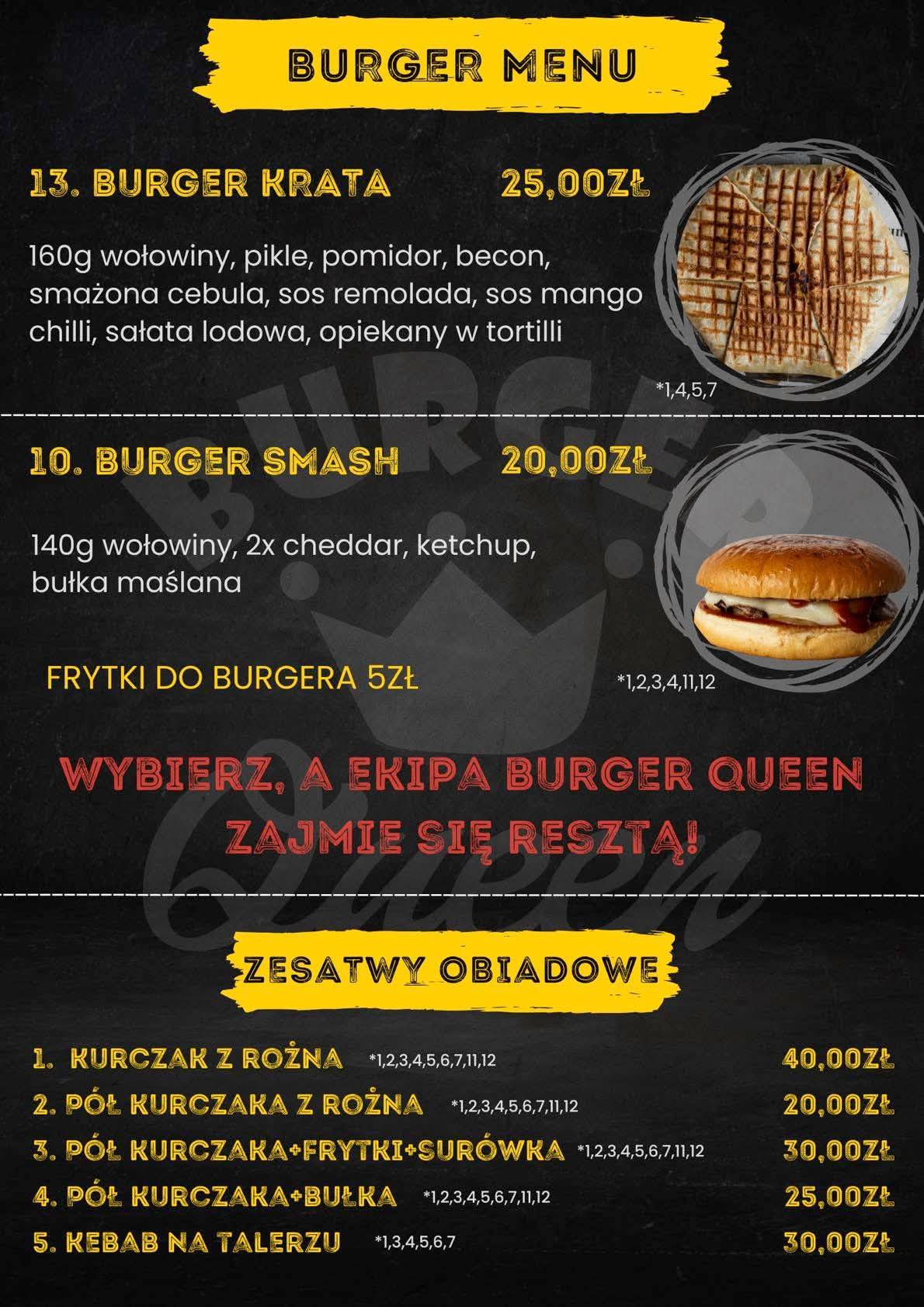 Menu at Burger Queen restaurant, Suchatówka