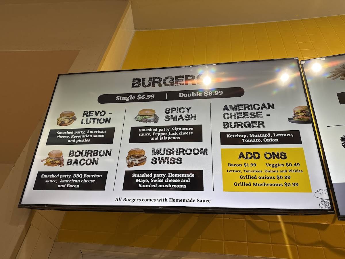 Menu at Burger Revolution restaurant, Indianapolis