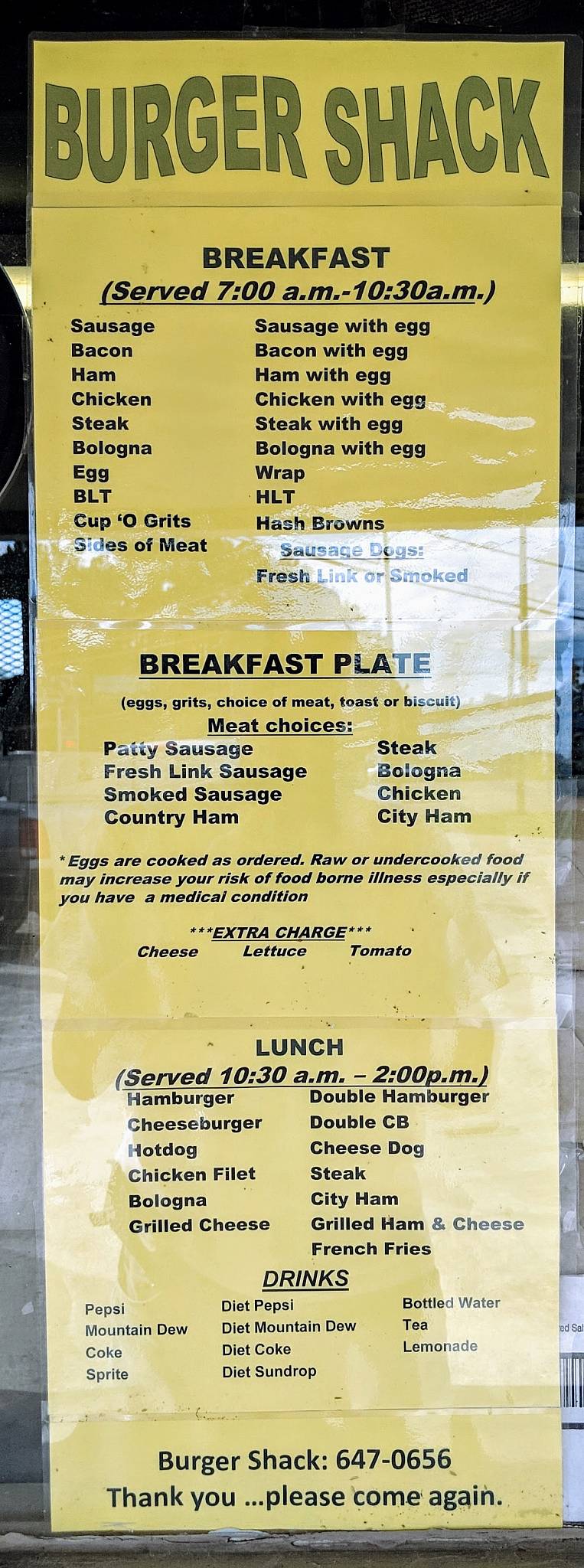 Menu at Burger Shack restaurant, Clarkton