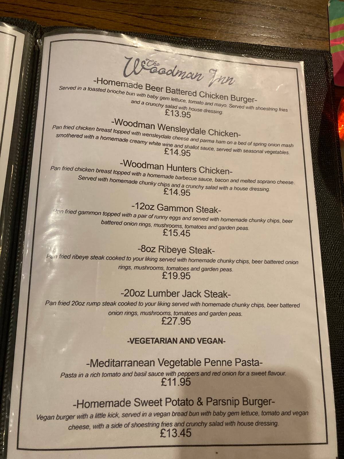 Menu at The Woodman Inn pub & bar, Burneston, Manor House Walk
