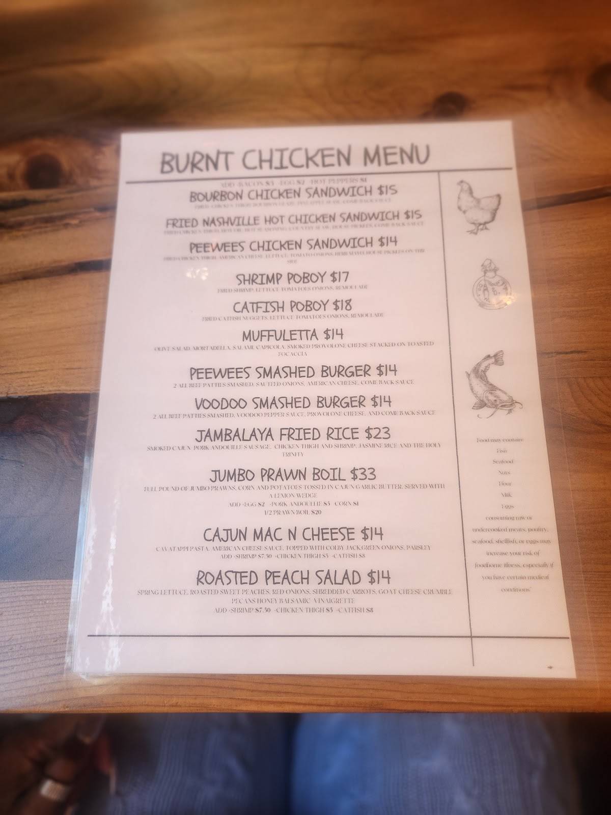 Menu at Burnt Chicken restaurant, Saint Paul