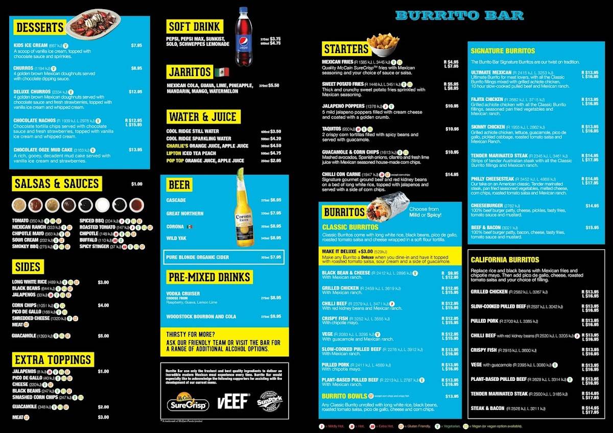 Menu at Burrito Bar Dalby, Dalby