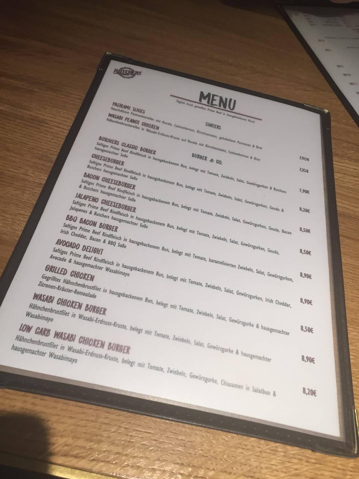 Menu at Butchers Original pub & bar, Darmstadt