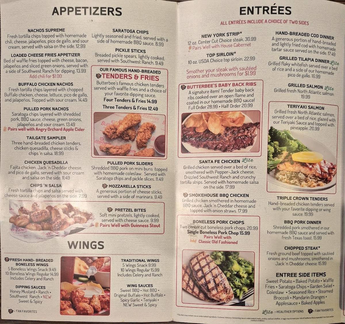 Menu at Butterbee's American Grille restaurant, Cincinnati