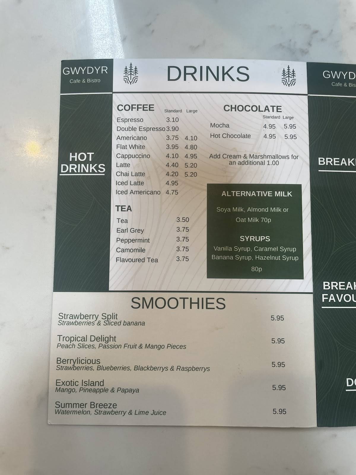 Menu at Bwyd i Fynd cafe, Betws-y-Coed