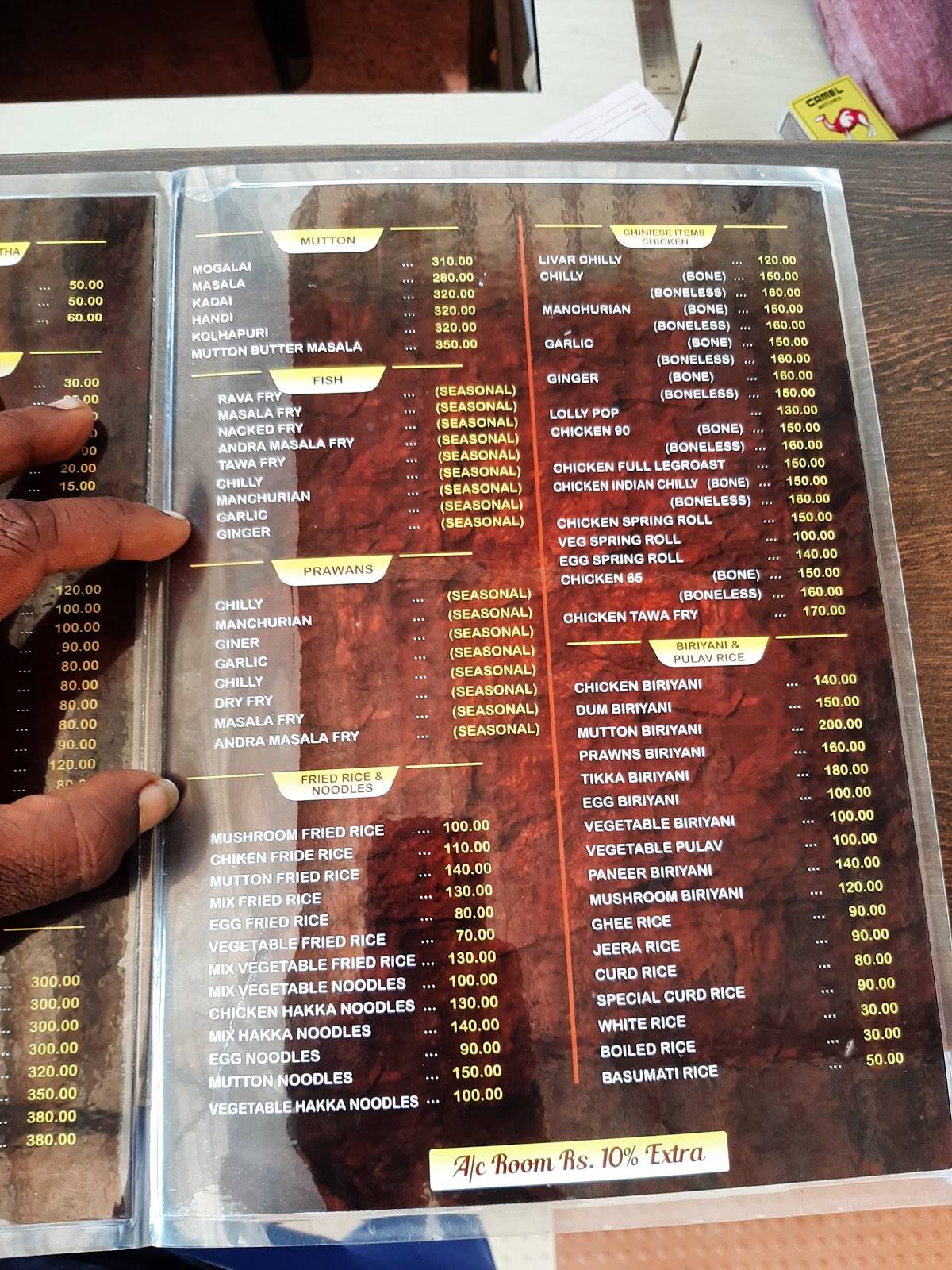 Menu at Bypass Dhaba, Karkala