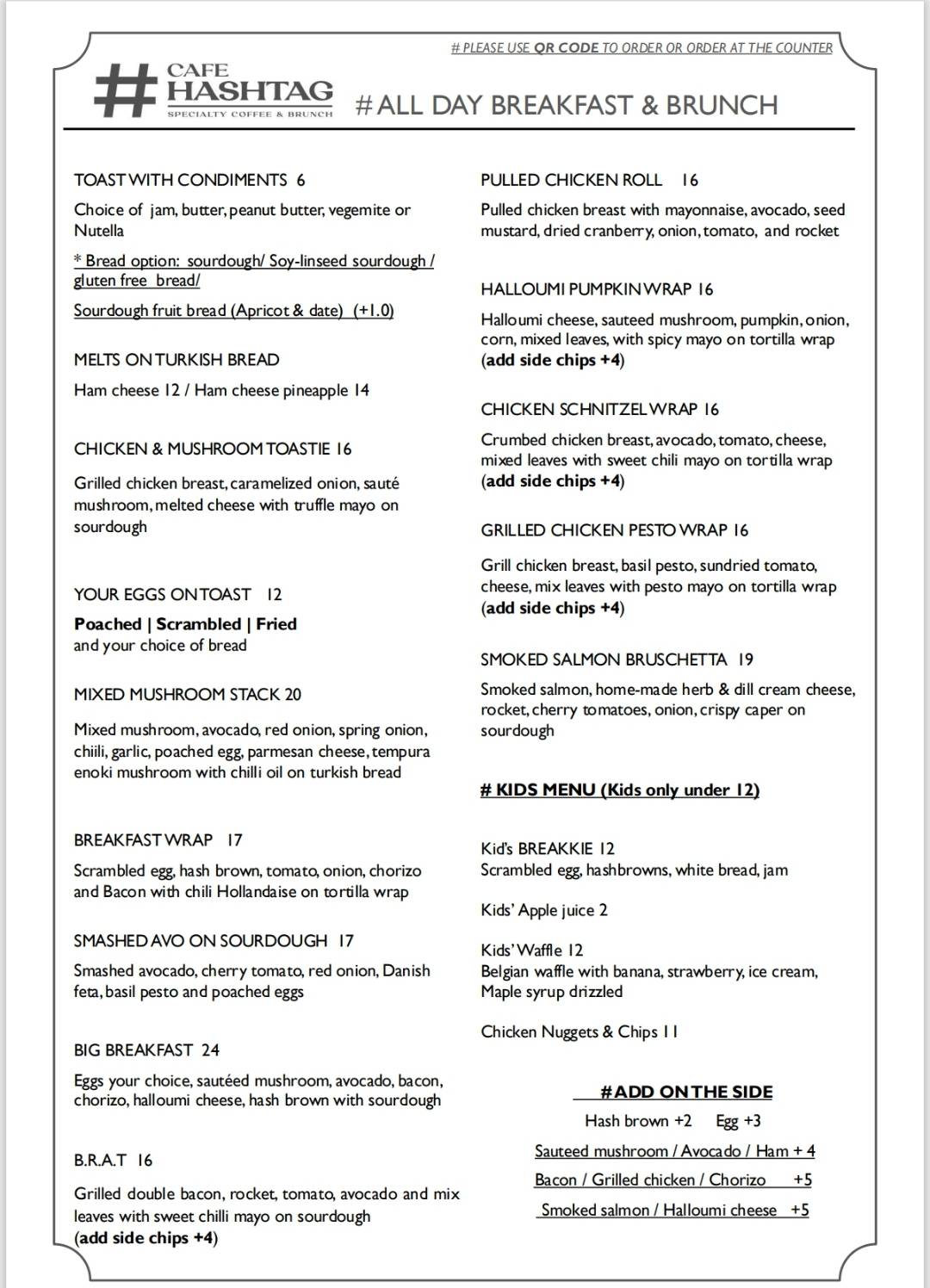 Menu at CAFE HASHTAG WOLLONGONG, Wollongong