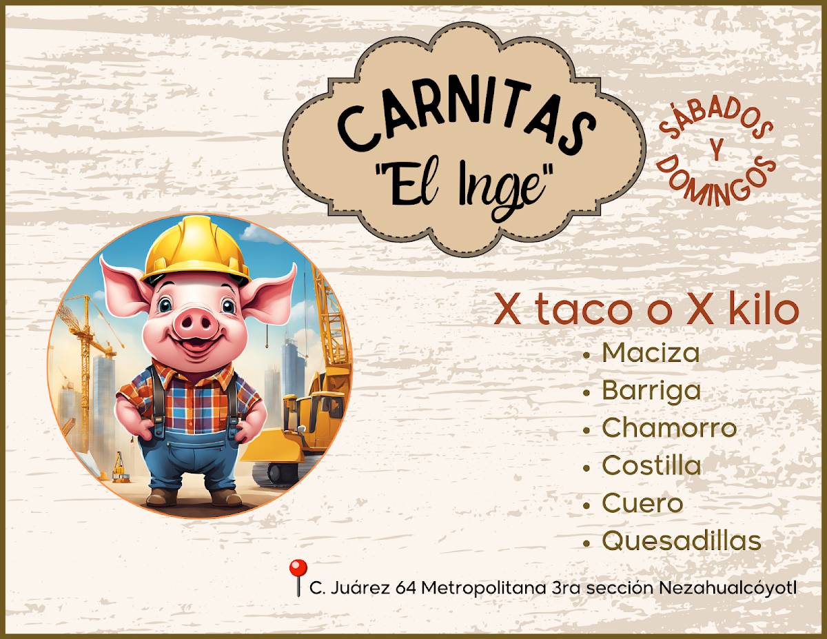 Menu at CARNITAS "EL INGE" restaurant, Ciudad Nezahualcóyotl
