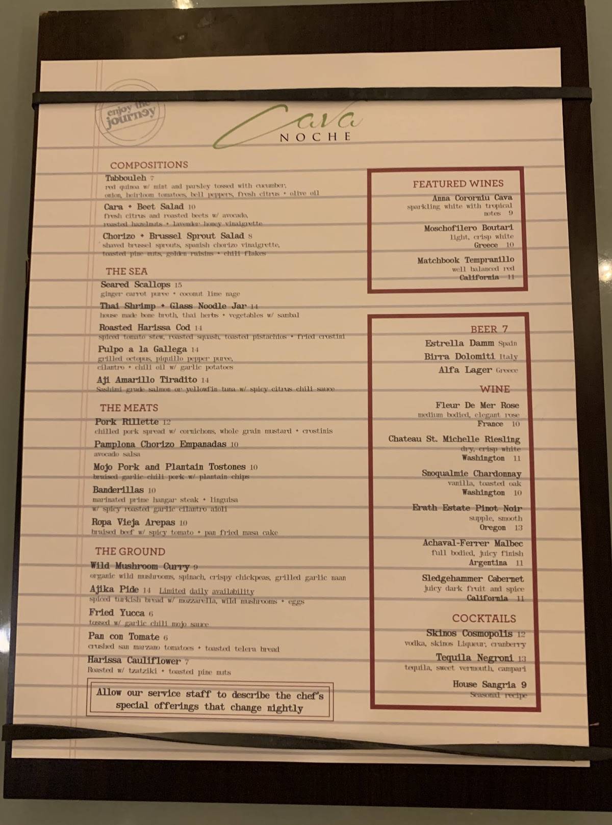 Menu at CAVA restaurant, Indian Wells