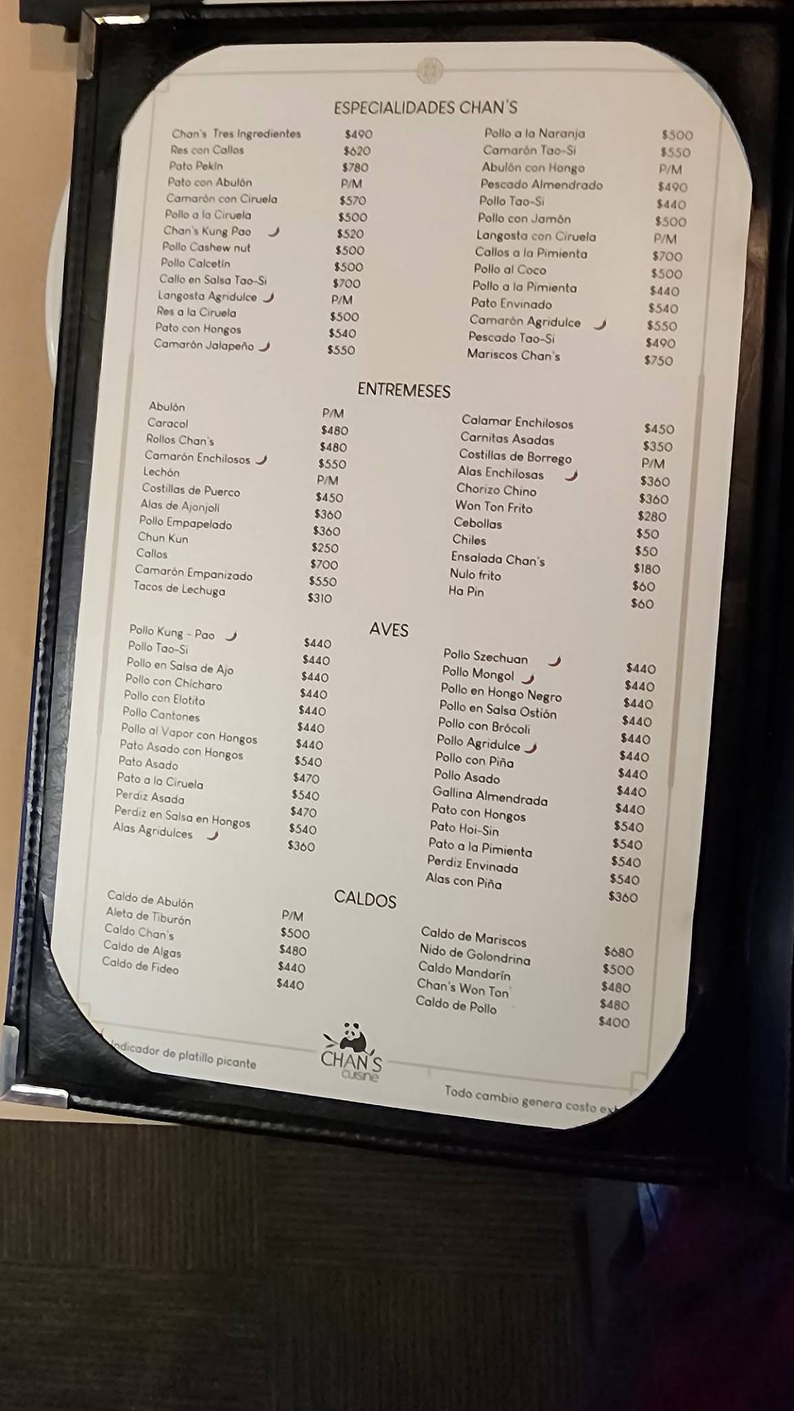 Carta del restaurante CHAN'S CUISINE, Tijuana