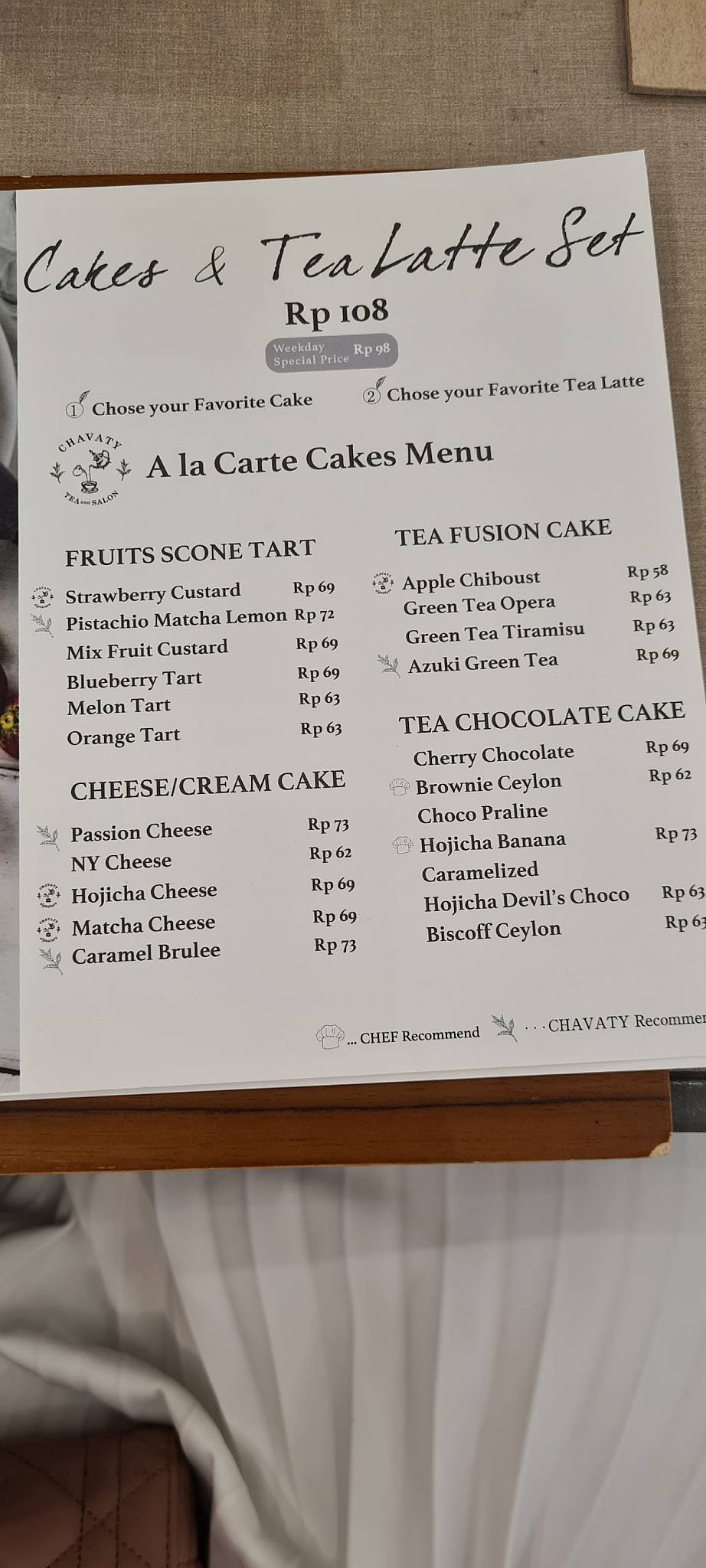 Menu at CHAVATY Senayan City cafe, Central Jakarta