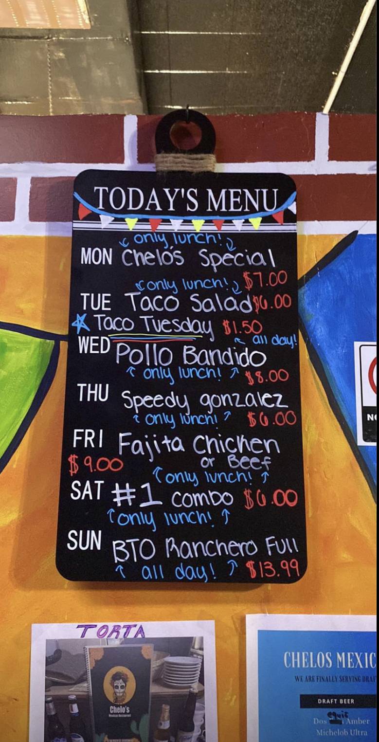 Menu at CHELO'S pub & bar, Brodhead