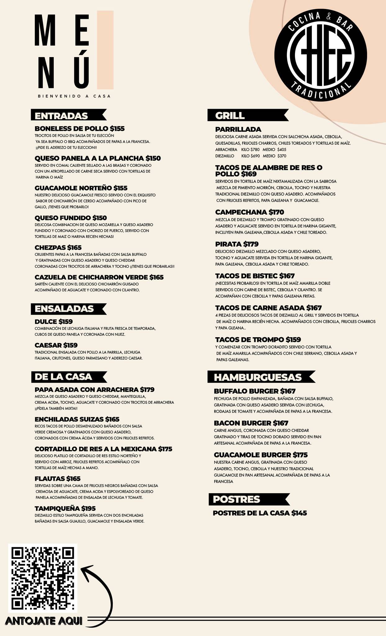 Carta del restaurante CHEZ Cocina Tradicional Cumbres, Monterrey, Paseo ...