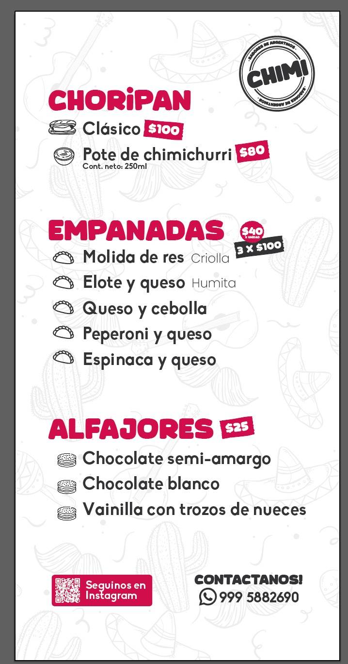 Menu at CHIMI restaurant, Merida, C. 50 88