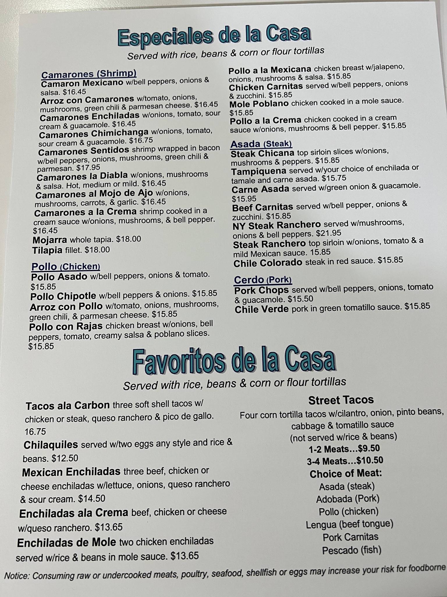 Menu at Los Compas Mexican Restaurant, Cañon City