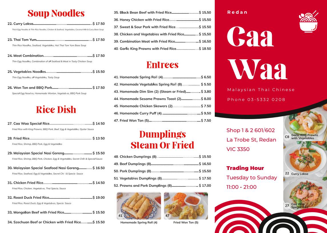 Menu at Caa Waa Restaurant - New, Ballarat Central