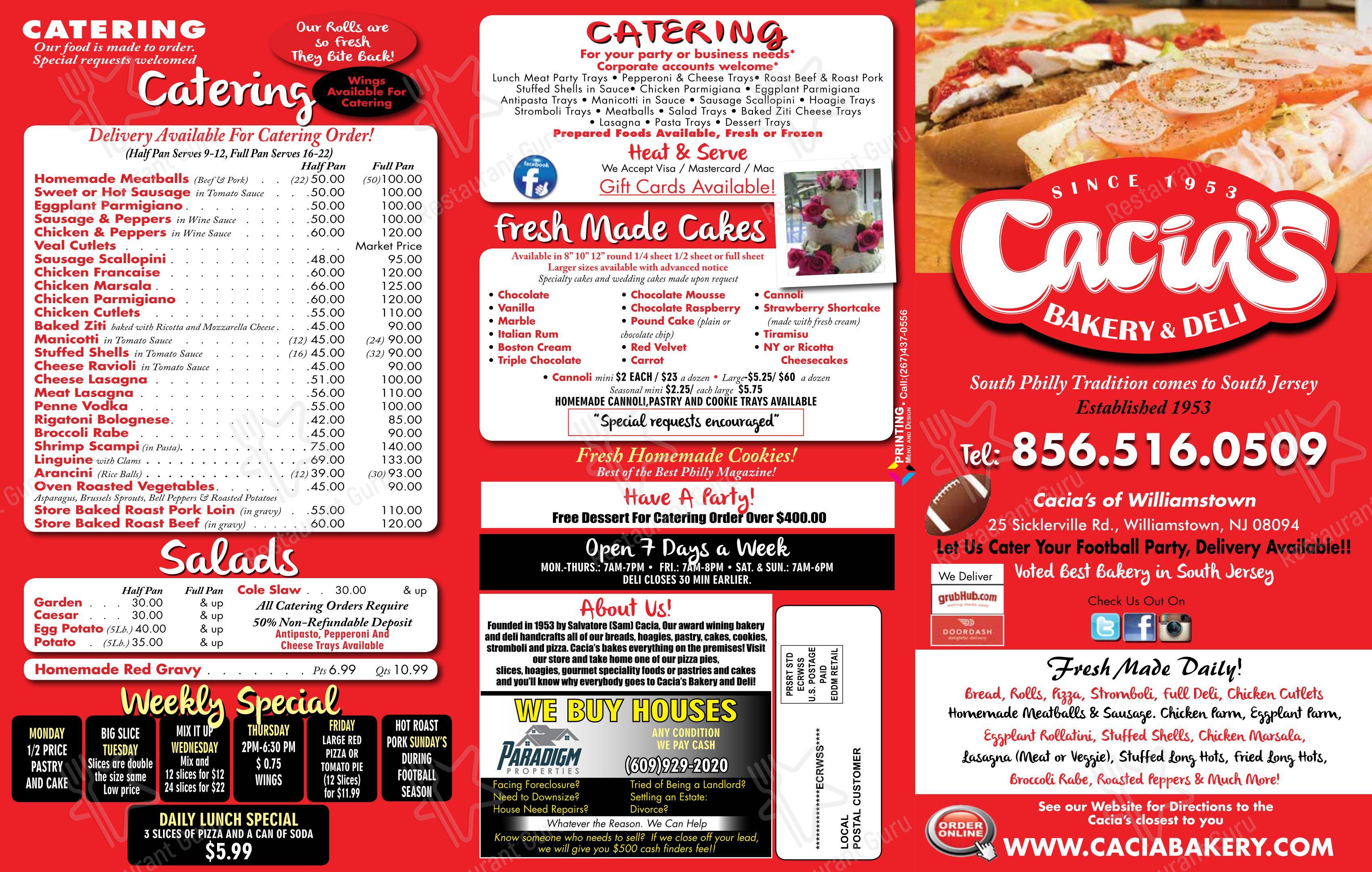 Menu at Cacia's Bakery - Hammonton, Hammonton