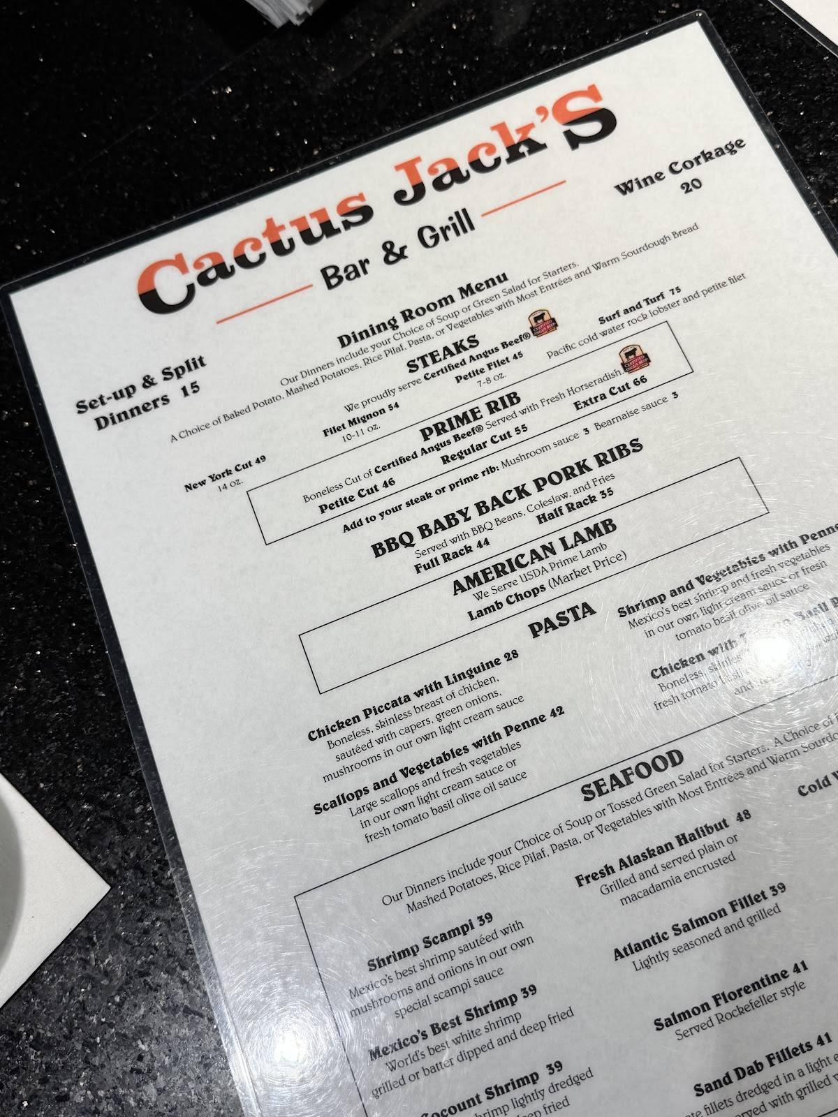Menu at Cactus Jack's Bar & Grill, Palm Desert