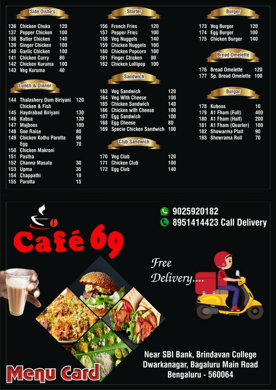 Menu at Café 69, Bengaluru, 6