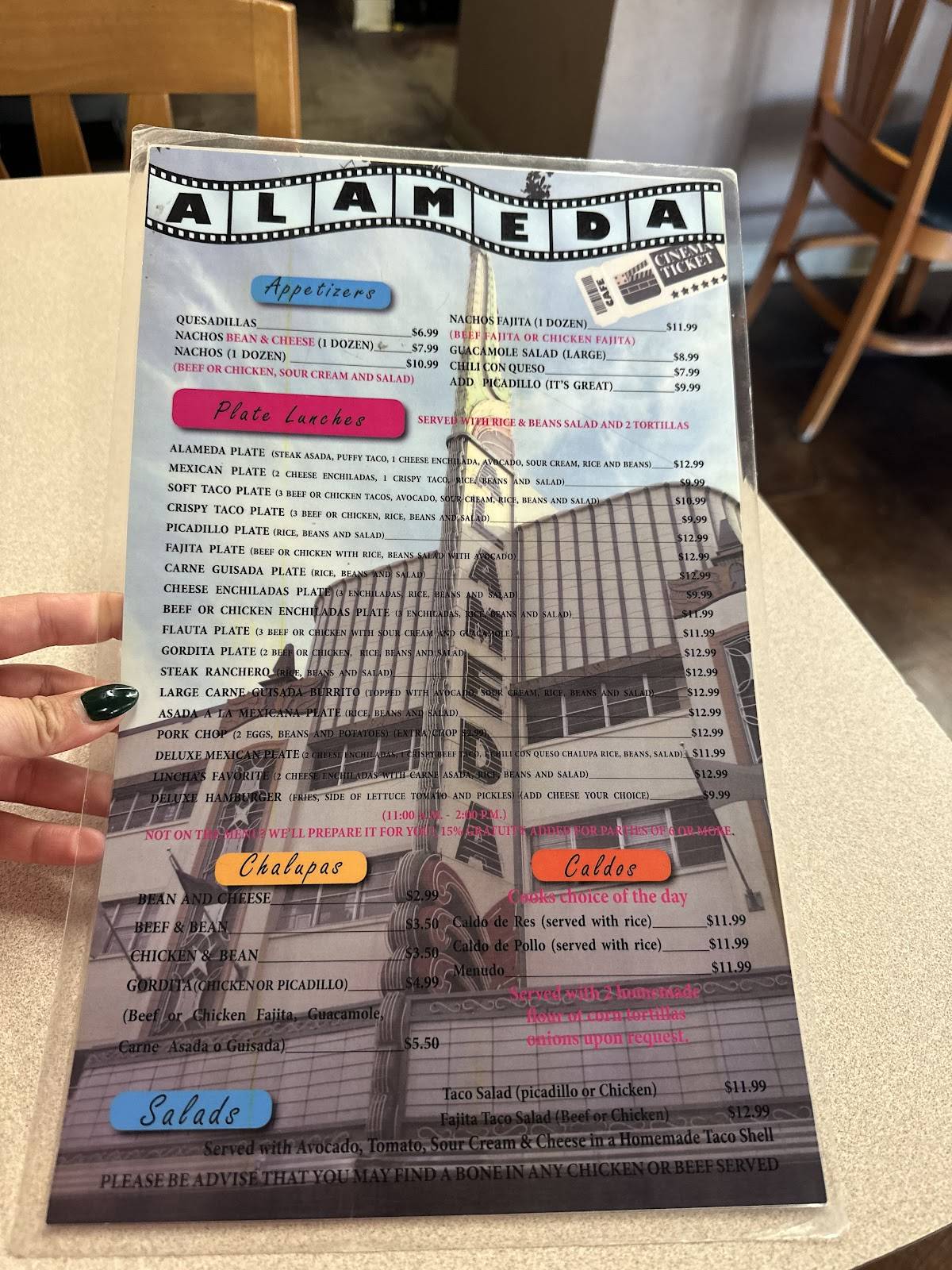 Menu at Cafe Alameda, San Antonio